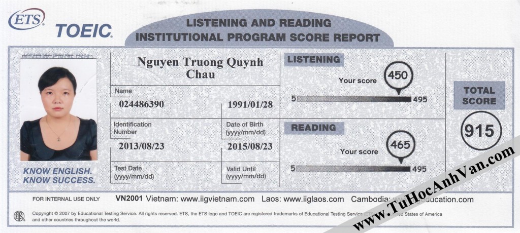 "Practice Makes Perfect" - Quỳnh Châu - TOEIC 915 Điểm - Anh ngữ TÔI TỰ HỌC