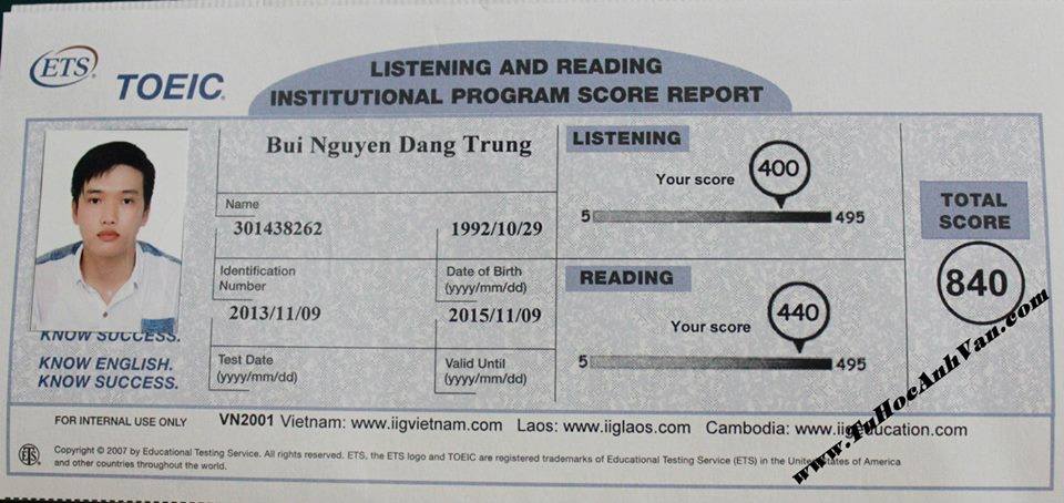 Bùi Nguyễn Đăng Trung - 840 điểm Toeic - Anh ngữ TÔI TỰ HỌC