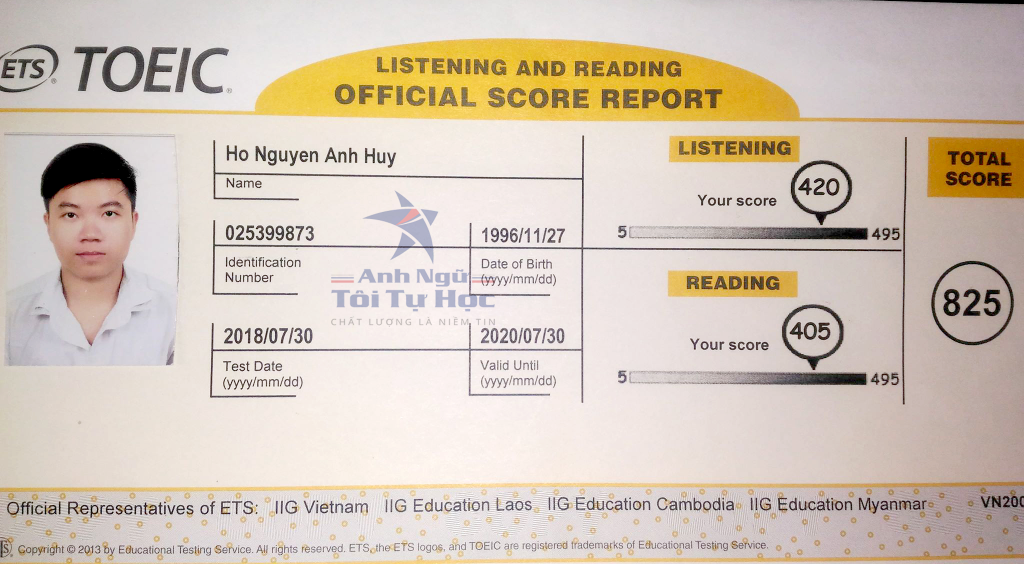 825 TOEIC ANH HUY ĐÃ NỖ LỰC VÀ ĐÃ THÀNH CÔNG - Anh ngữ TÔI TỰ HỌC